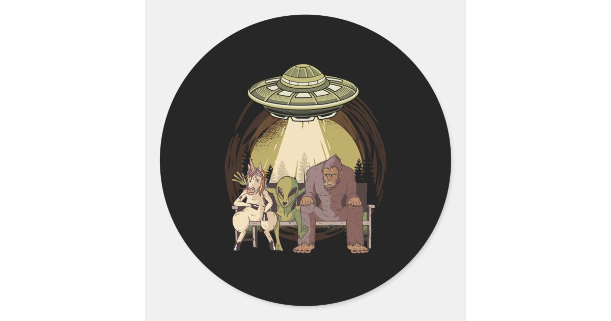 Alien Unicorn Bigfoot Aliens UFO Believer Gift Classic Round Sticker ...