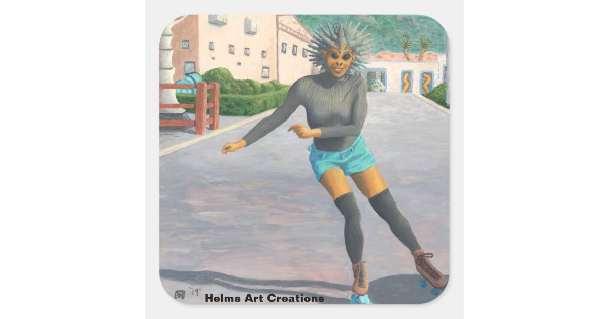 Alien Woman Roller Skating Fantasy Art Stickers | Zazzle