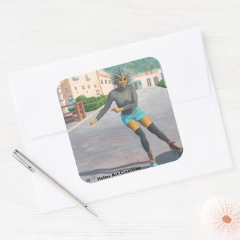 Alien Woman Roller Skating Fantasy Art Stickers | Zazzle