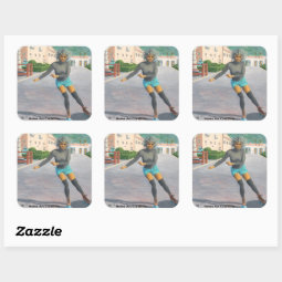 Alien Woman Roller Skating Fantasy Art Stickers | Zazzle
