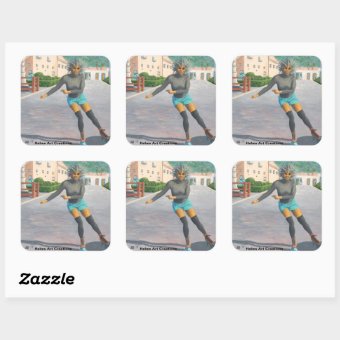 Alien Woman Roller Skating Fantasy Art Stickers | Zazzle