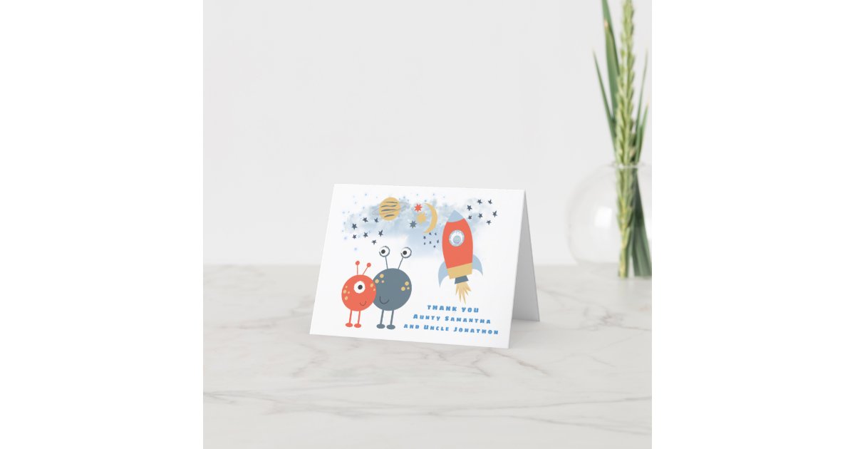 Aliens Birthday Thank You Recipient name Card | Zazzle