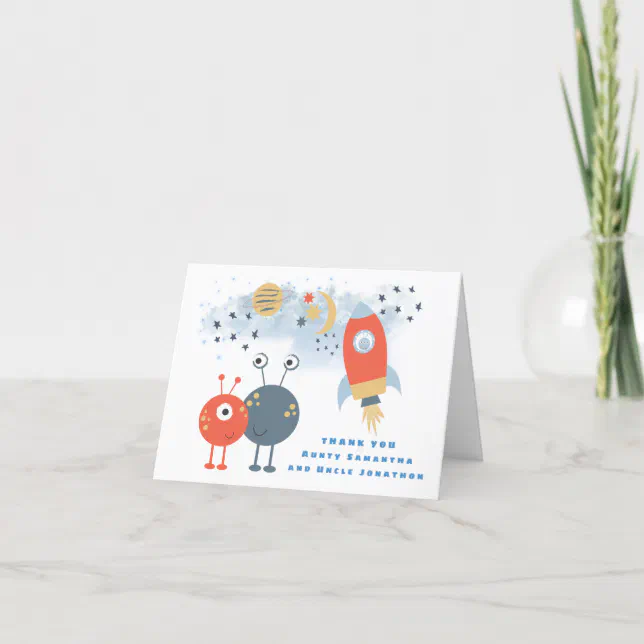 Aliens Birthday Thank You Recipient name Card | Zazzle