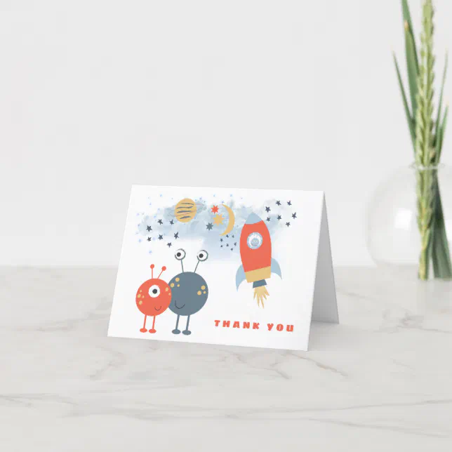 Aliens Spaceship Boy Birthday Thank You Card | Zazzle