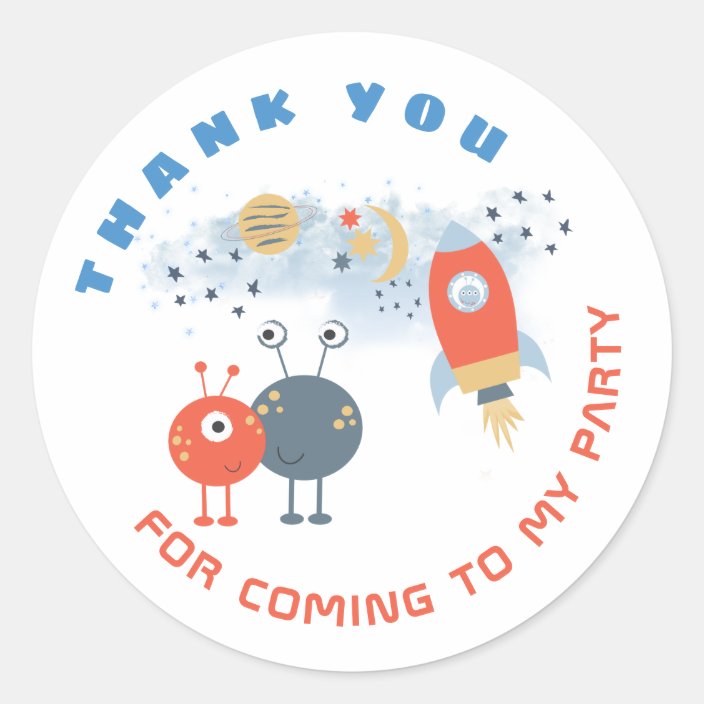 Aliens Spaceship Thank You Boy Birthday Favor Classic Round Sticker ...