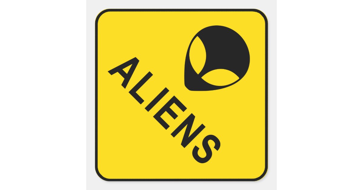 Aliens, Yellow Diamond Warning Sign Square Sticker | Zazzle