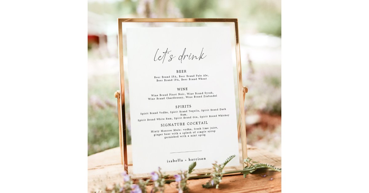 ALINA Minimalist Elegant Let's Drink Bar Menu Post Poster | Zazzle
