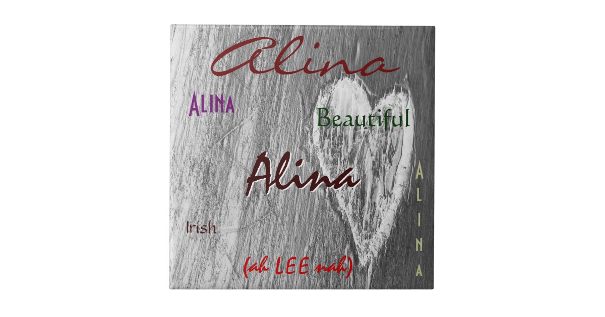 Alina Name Irish Meaning with Light Grey Heart Tile | Zazzle