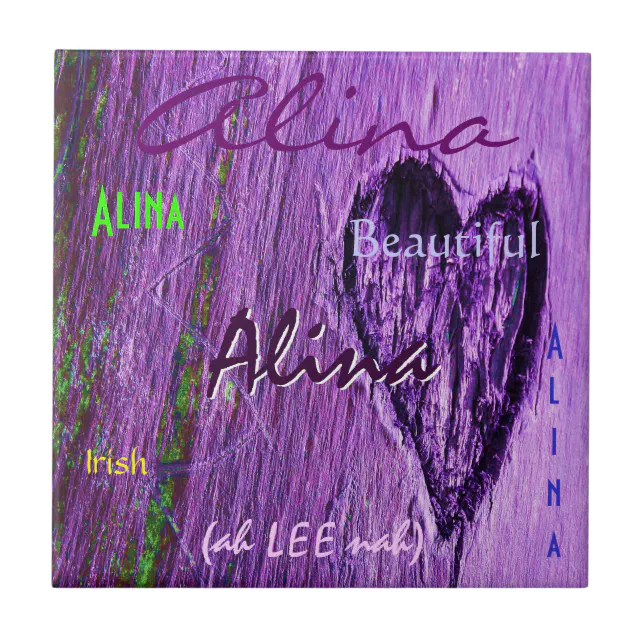 Alina Name Irish Meaning with Purple Heart Tile | Zazzle