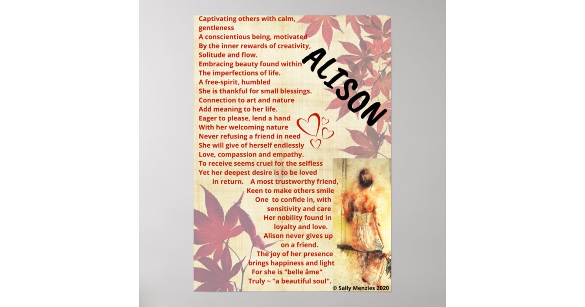 "Alison" Name Poem Poster | Zazzle