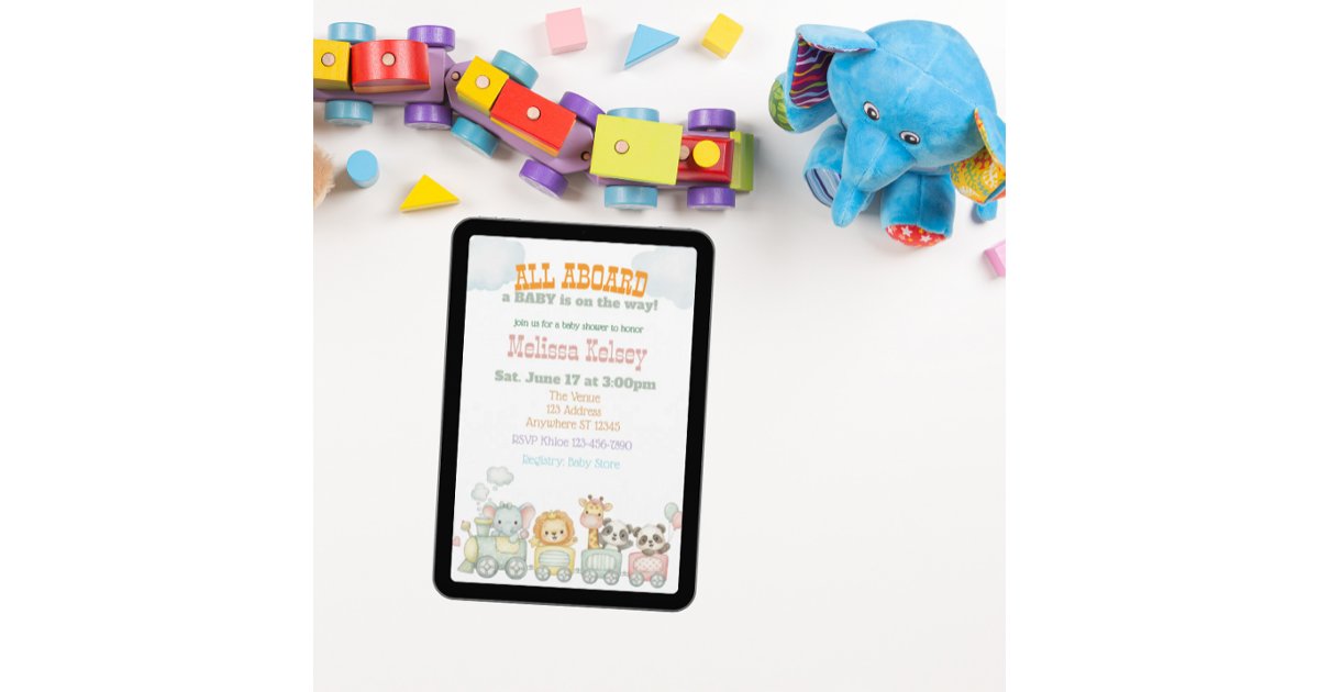 All Aboard Animal Train Baby Shower Invitation | Zazzle
