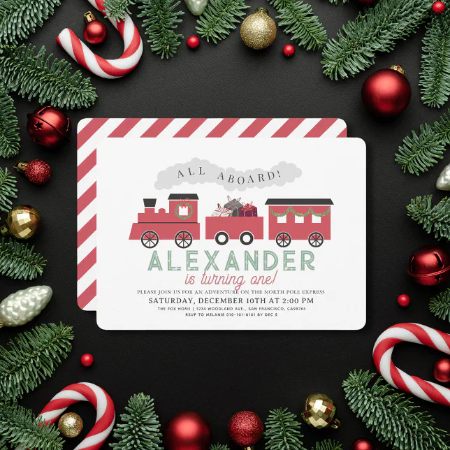 All Aboard Christmas Steam Train 1st Birthday Invitation | Zazzle