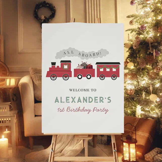 All Aboard Christmas Train 1st Birthday Welcome Foam Board | Zazzle