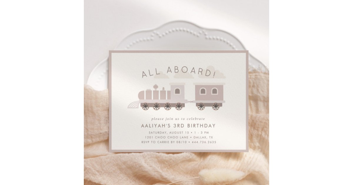 All Aboard! Girls Train Birthday Party Invitation | Zazzle