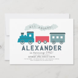 All Aboard Steam Train Blue Boy 1st Birthday Invitation | Zazzle