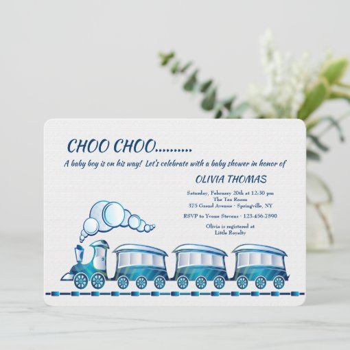 All Aboard the Blue Train Baby Shower Invitation | Zazzle