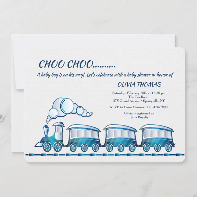 All Aboard the Blue Train Baby Shower Invitation | Zazzle