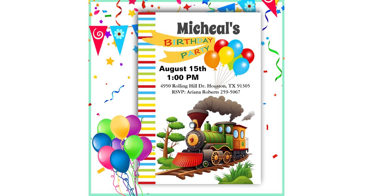 All Aboard The Party Train Kids Birthday Invite | Zazzle