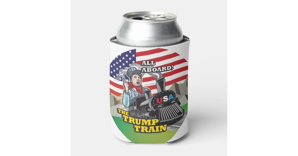 ALL ABOARD THE TRUMP TRAIN!!! USA Nationalism MAGA Can Cooler | Zazzle