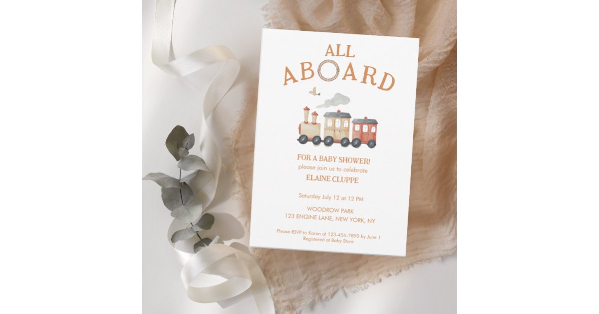 All Aboard Train Baby Shower Invitation | Zazzle