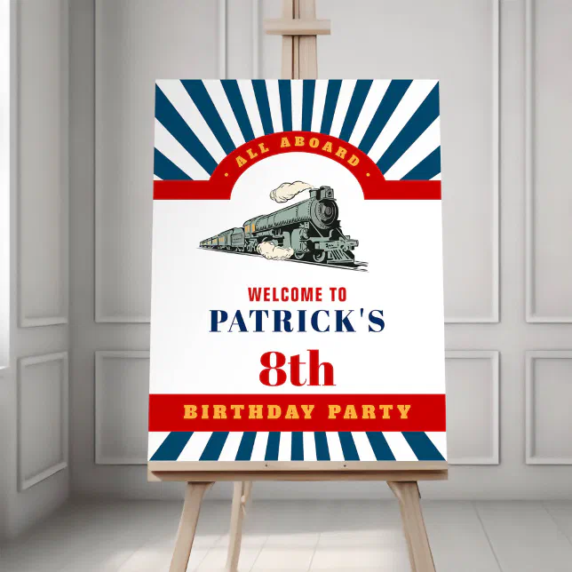 All Aboard Train birthday party welcome signage Poster | Zazzle