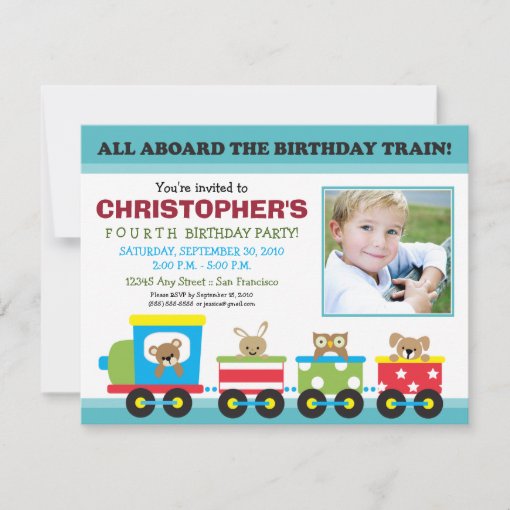 All Aboard Train Boy's Birthday Invitation (aqua) | Zazzle