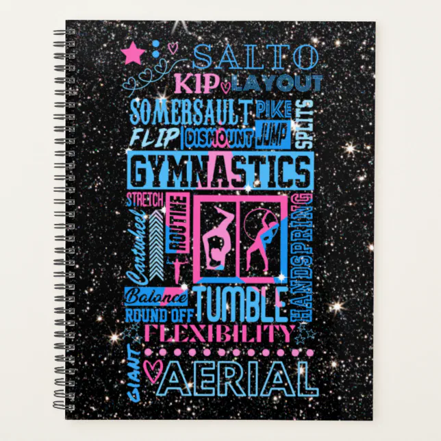 All About Gymnastics Typography in Pink and Blue Planner | Zazzle