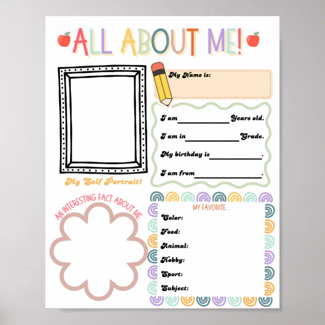 All About Me Printable Poster | Zazzle