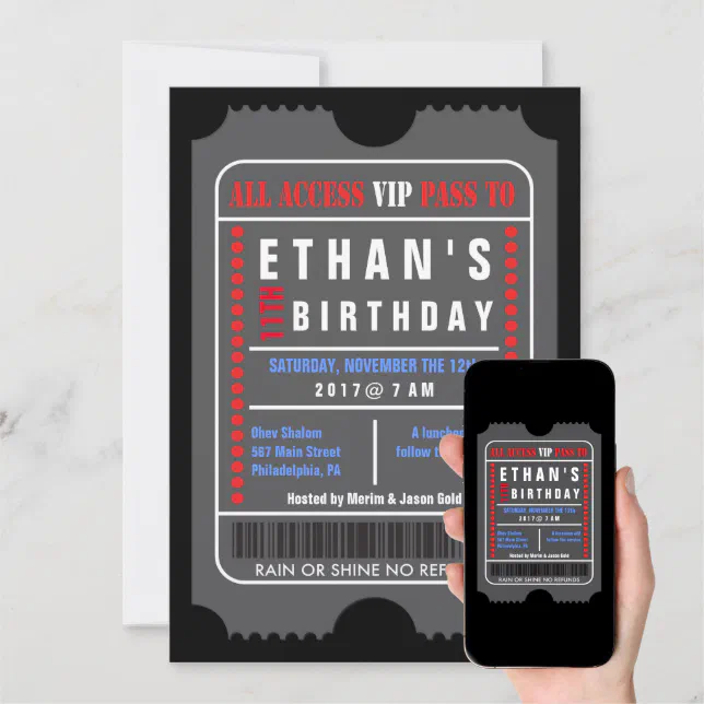 ALL ACCESS VIP PASS BIRTHDAY Invitation | Zazzle