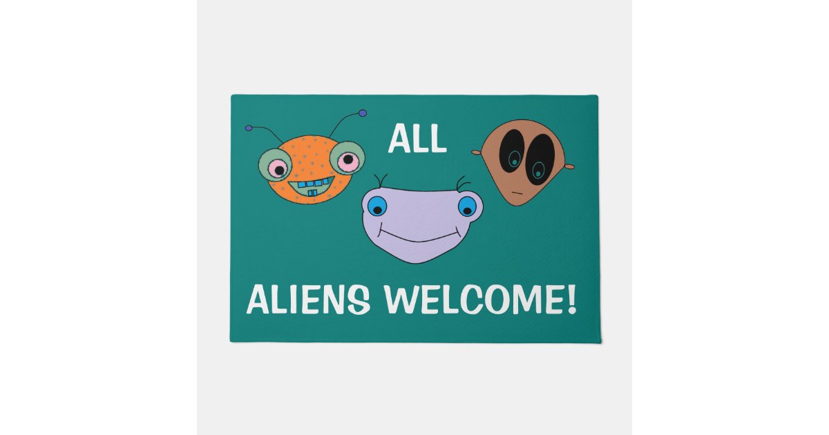 ALL ALIENS WELCOME Cute Aliens Design FUN Doormat | Zazzle