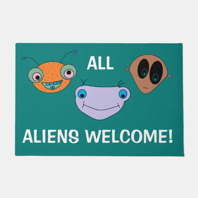 ALL ALIENS WELCOME Cute Aliens Design FUN Doormat | Zazzle