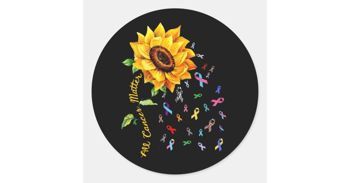 All Cancer Matters Awareness Day Ribbon Sunflower Classic Round Sticker ...