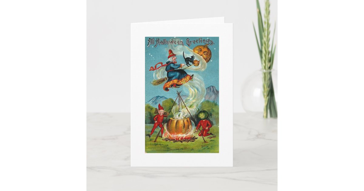 All Halloween Greetings Flying Witch Card | Zazzle