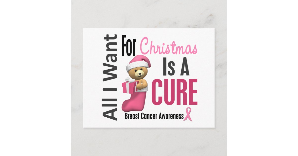 All I Want For Christmas Breast Cancer Holiday Postcard | Zazzle