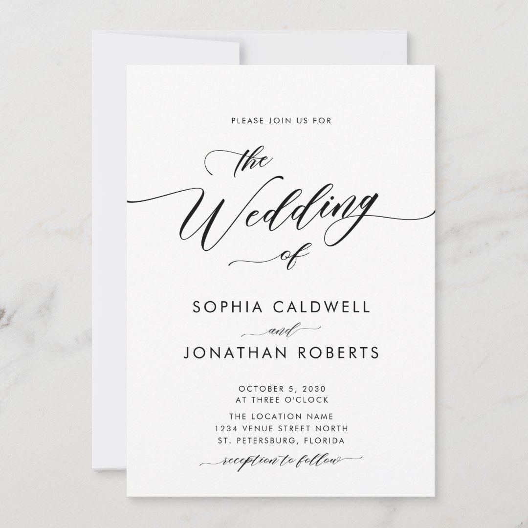 All in One Details on Back Calligraphy Wedding Invitation | Zazzle