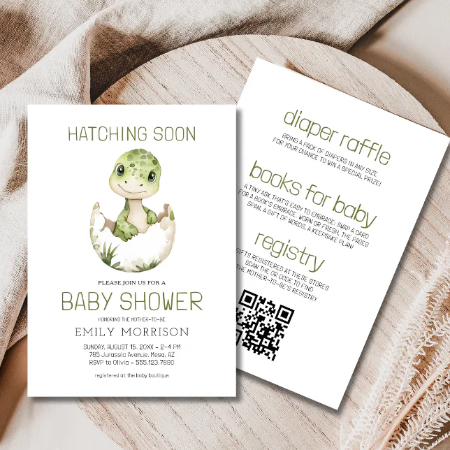 All in One Dinosaur Hatching Soon Baby Shower Invitation | Zazzle