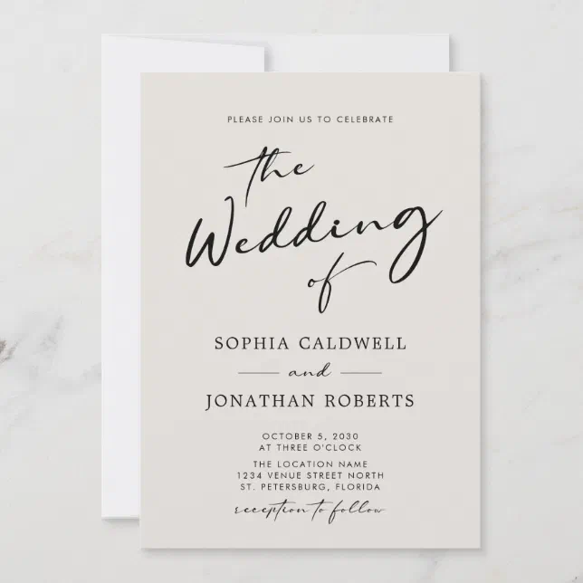 All in One Eggshell Modern Calligraphy Wedding Invitation | Zazzle