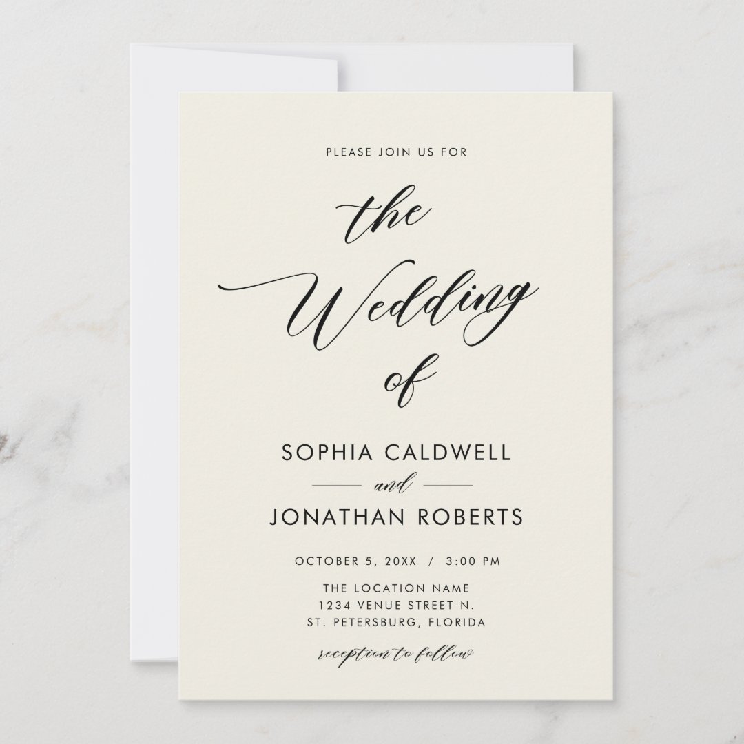 All in One Elegant Black Calligraphy Wedding Invitation | Zazzle