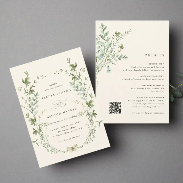 All In One Ivory Elegant Wildflower Wedding Invitation | Zazzle