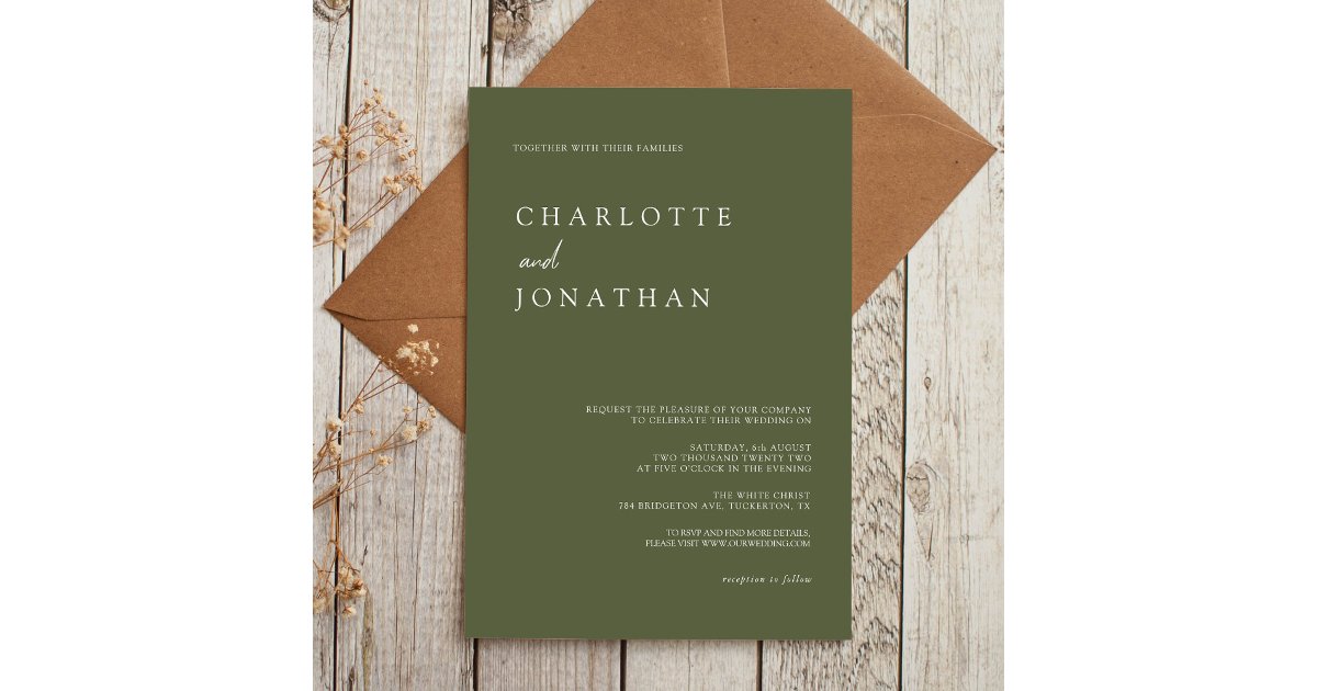 All in One Modern Elegant Olive Green Wedding Invitation | Zazzle
