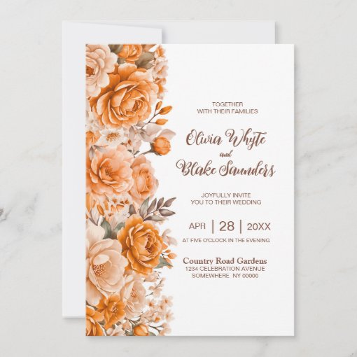 All In One Orange Rose Floral Wedding Invitation | Zazzle