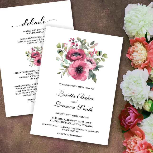All In One Pink Floral Wedding Invitation | Zazzle