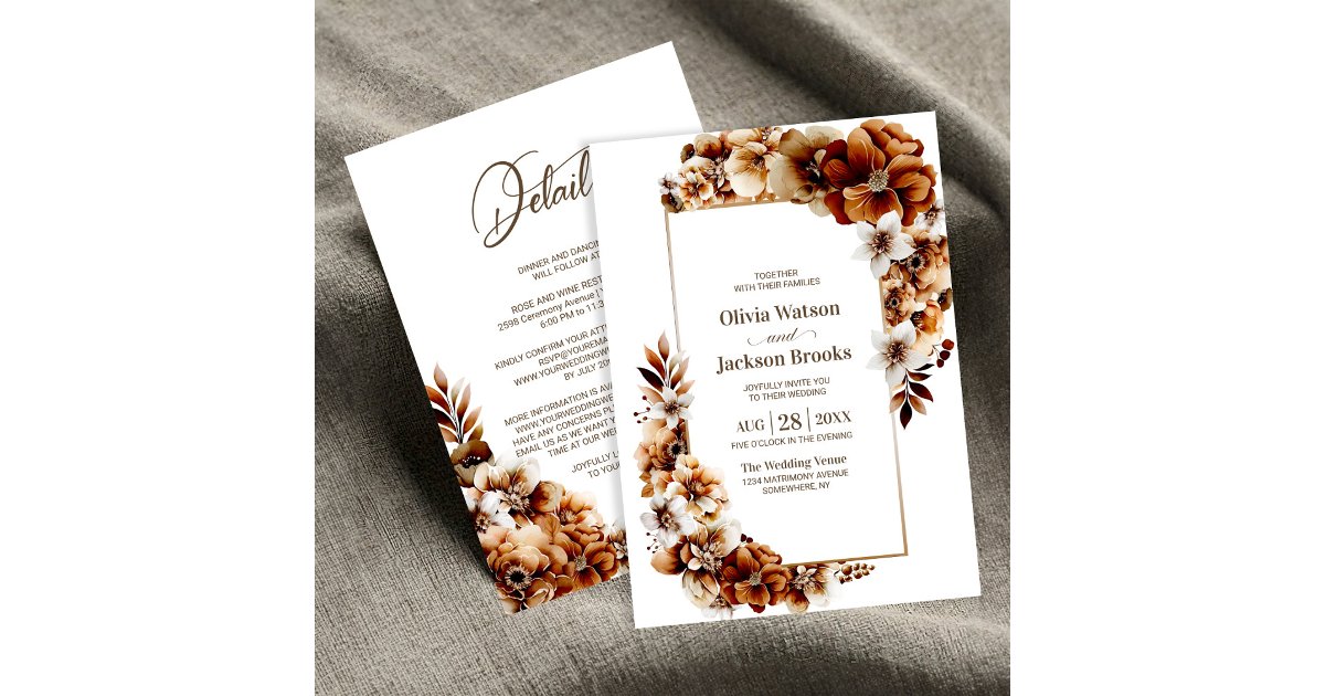 All In One Rustic Burnt Orange Floral Wedding Invitation | Zazzle
