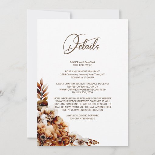 All In One Rustic Burnt Orange Floral Wedding Invitation | Zazzle