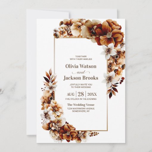 All In One Rustic Burnt Orange Floral Wedding Invitation | Zazzle