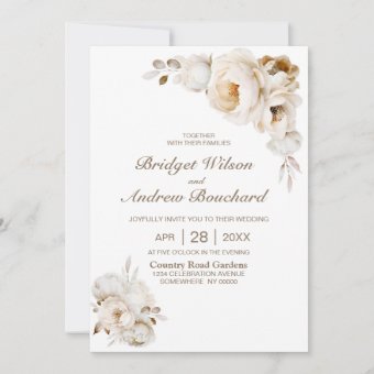 All In One Rustic Cream Floral Wedding Invitation | Zazzle