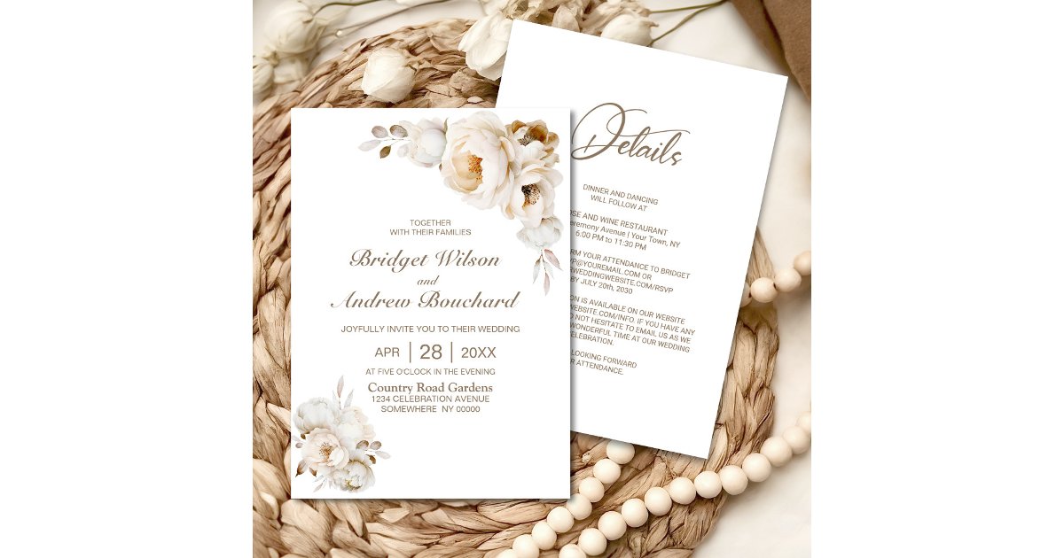 All In One Rustic Cream Floral Wedding Invitation | Zazzle