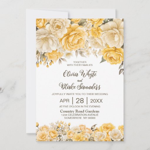 All In One Rustic Yellow Floral Wedding Invitation | Zazzle