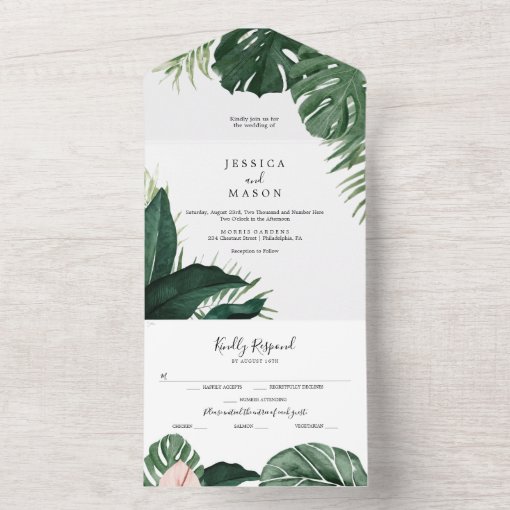 All in One Tropical Monstera Wedding Invitation | Zazzle