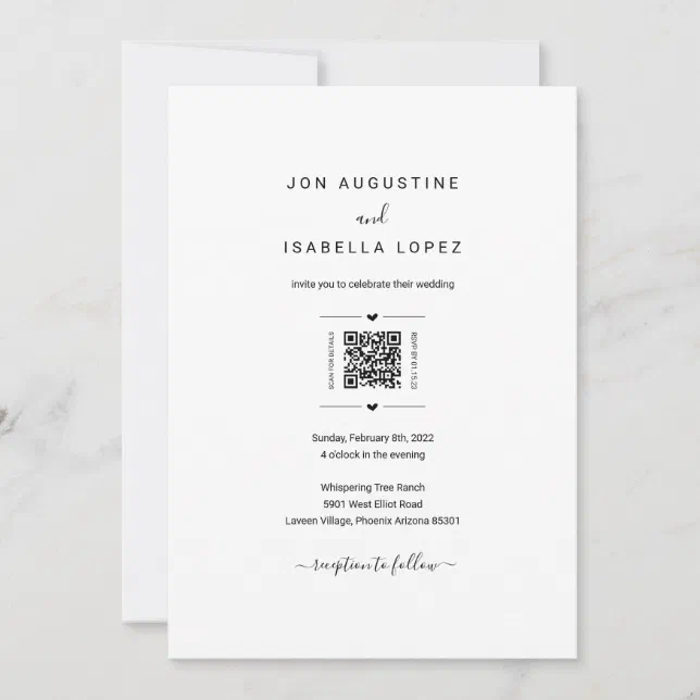All in One Wedding Invitation QR Code RSVP Details | Zazzle